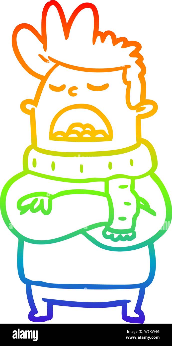 rainbow gradient line drawing of a obnoxious man in winter clothes ...