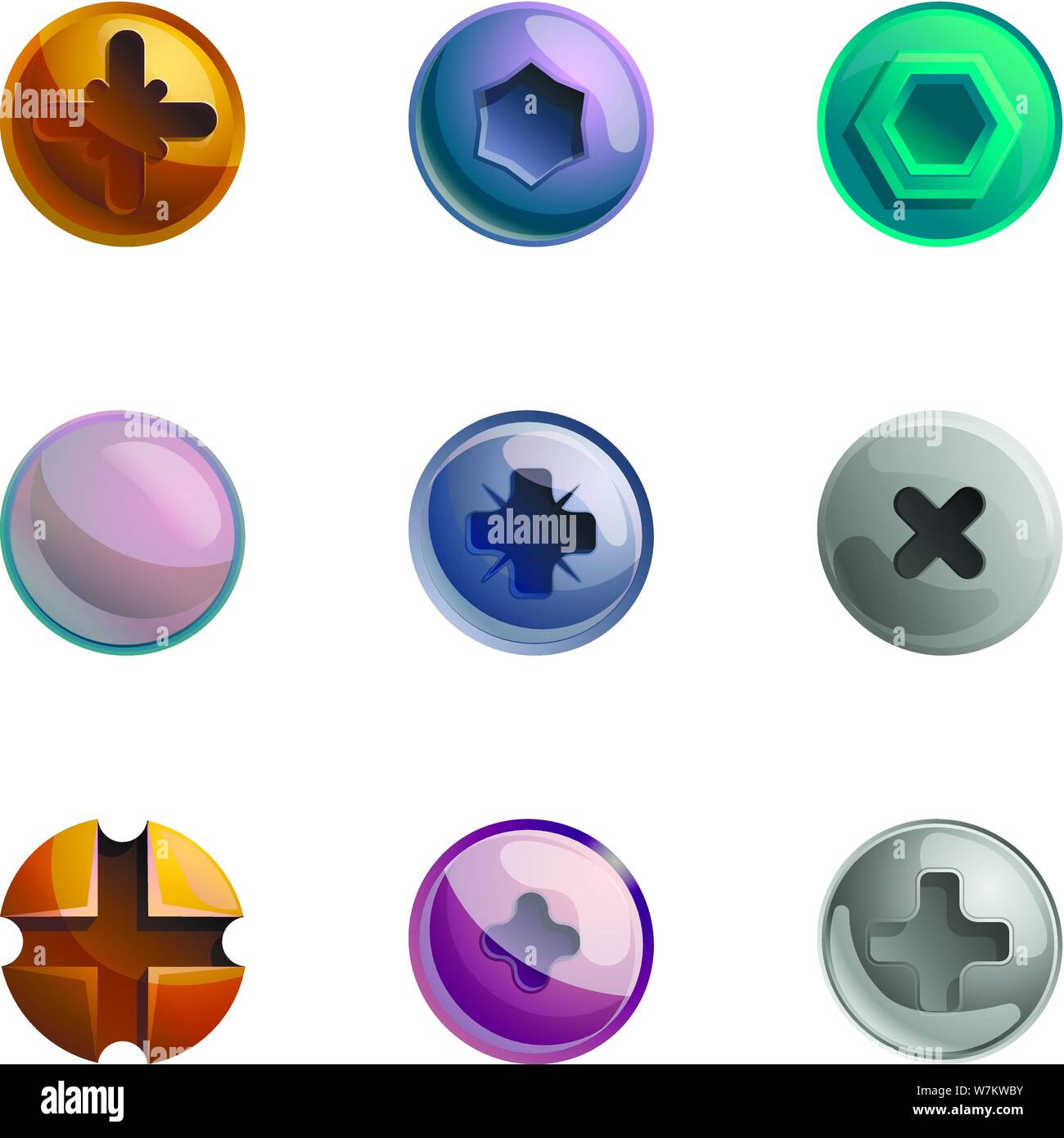 Screw bolt head icon set. Cartoon set of 9 screw bolt head vector icons ...
