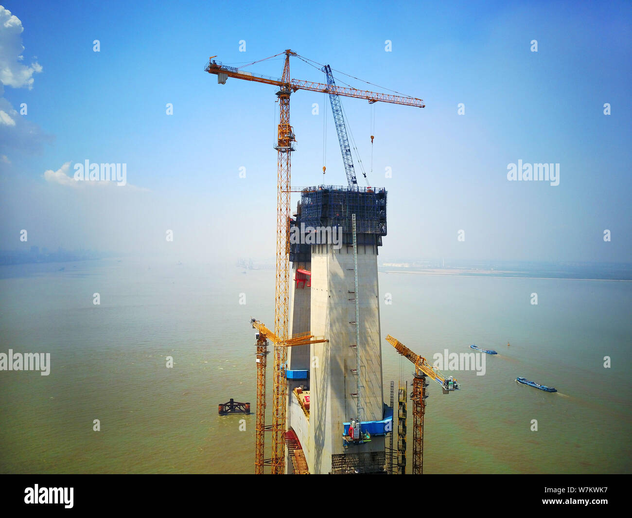 View of the construction site of the world's longest cable-stayed ...