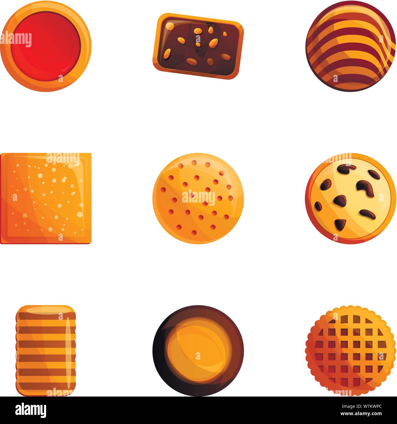 Sweet biscuit icon set. Cartoon set of 9 sweet biscuit vector icons for ...