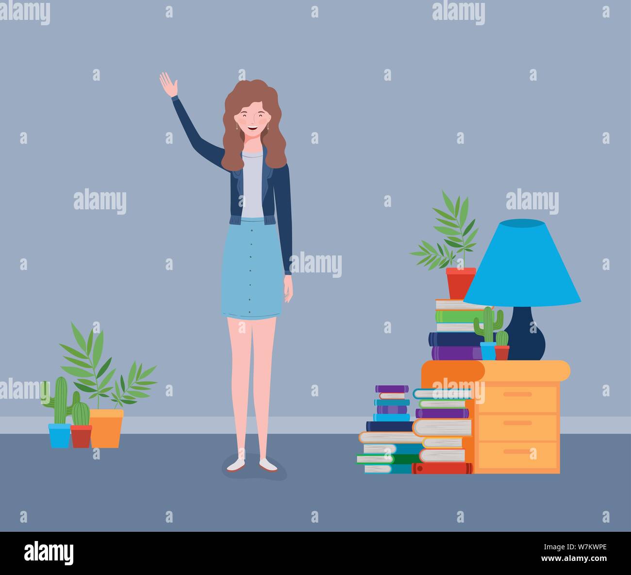 young and beautiful girl in the house character Stock Vector Image ...