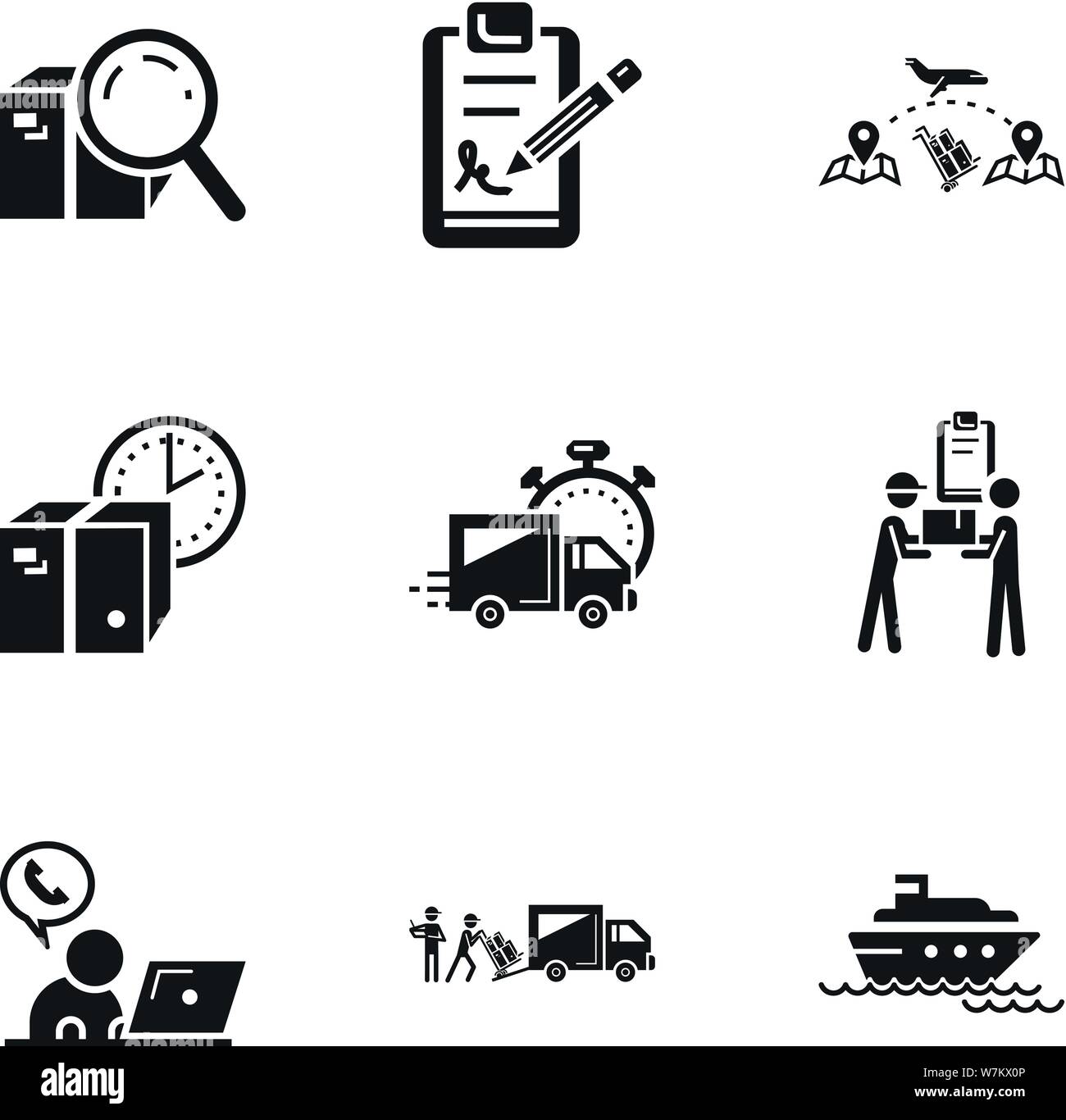 Global parcel delivery icon set. Simple set of 9 global parcel delivery ...