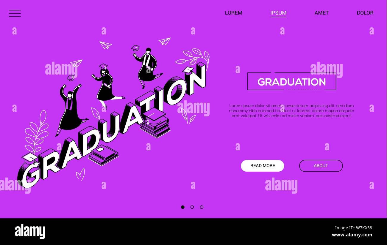 Graduation concept - line design style isometric web banner Stock ...