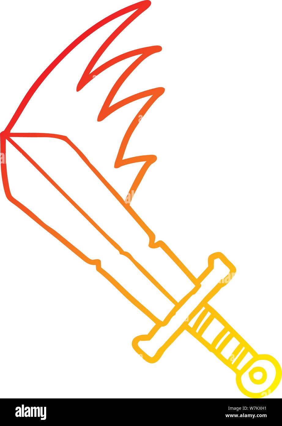 warm gradient line drawing of a cartoon swinging sword Stock Vector ...