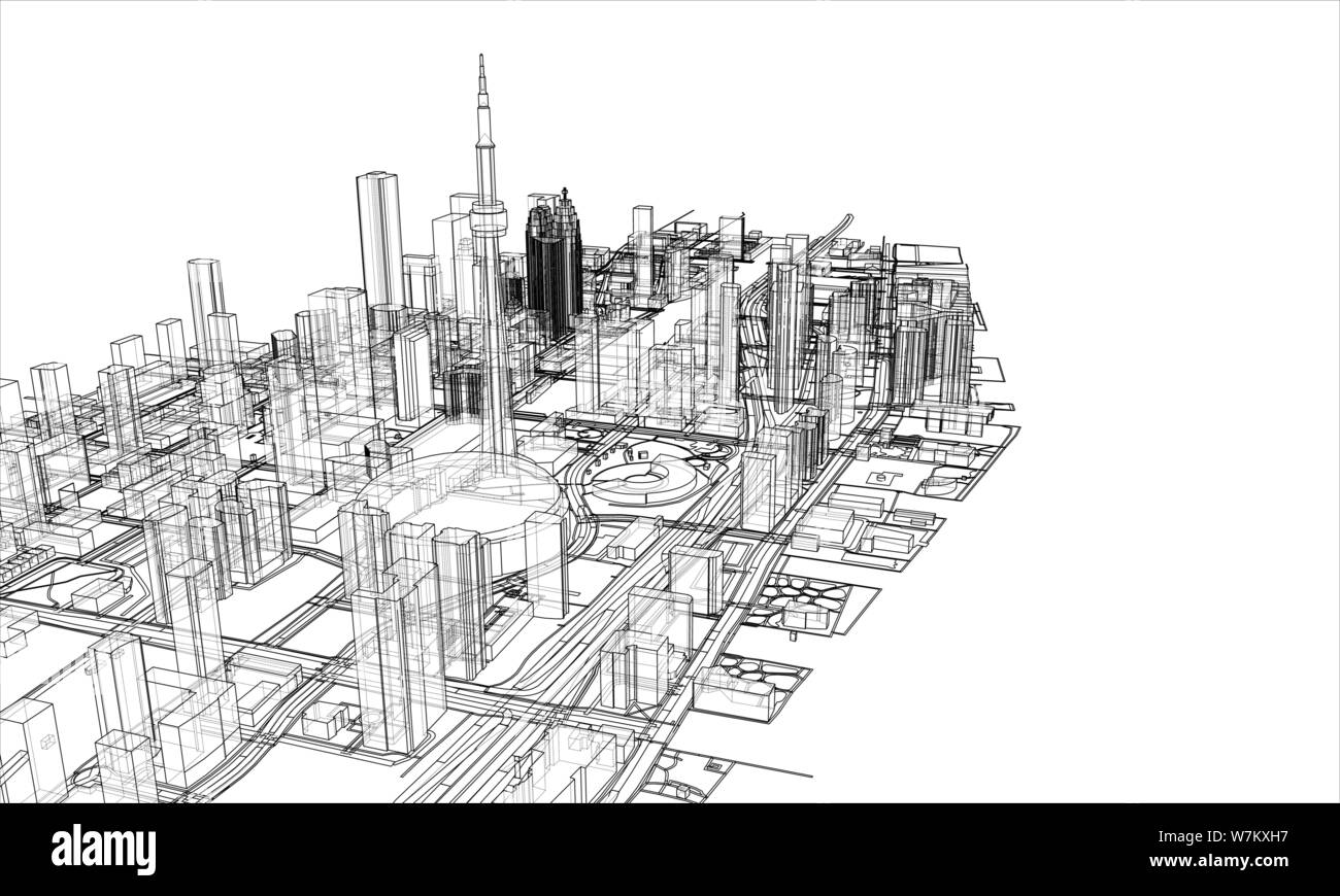 Outline city concept. Wire-frame style Stock Vector Image & Art - Alamy