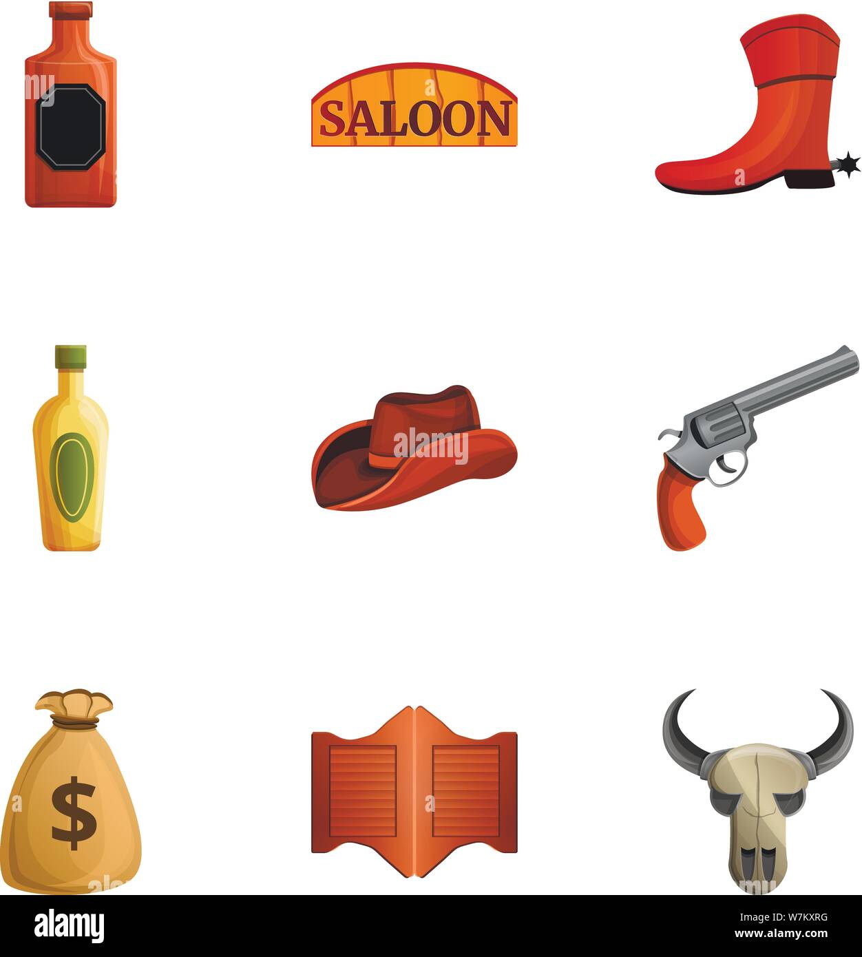 Desert saloon icon set. Cartoon set of 9 desert saloon vector icons for ...