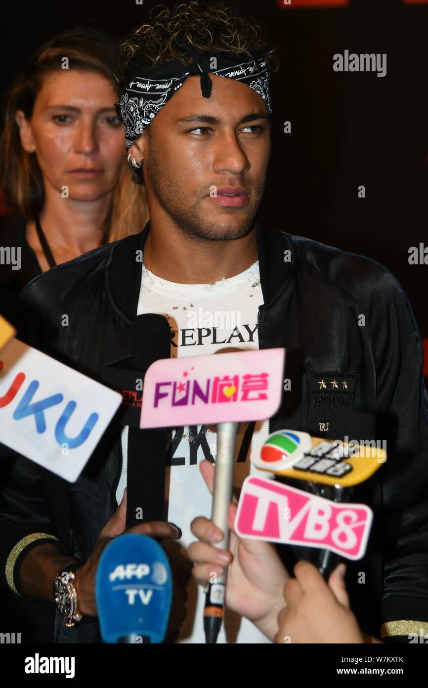 Brazilian football star Neymar, or Neymar Jr., attends the fashion show ...