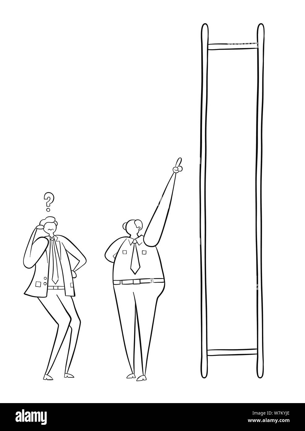 The boss wants him to climb to the top of the ladder with missing steps ...