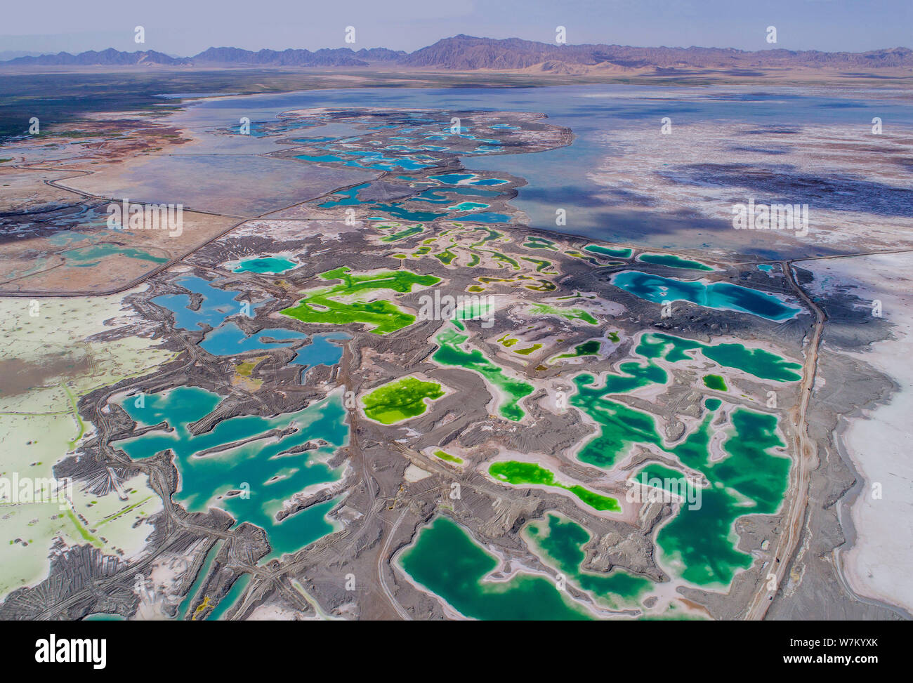 Aerial view of the Da Qaidam Salt Lake in Da Qaidam Administrative ...