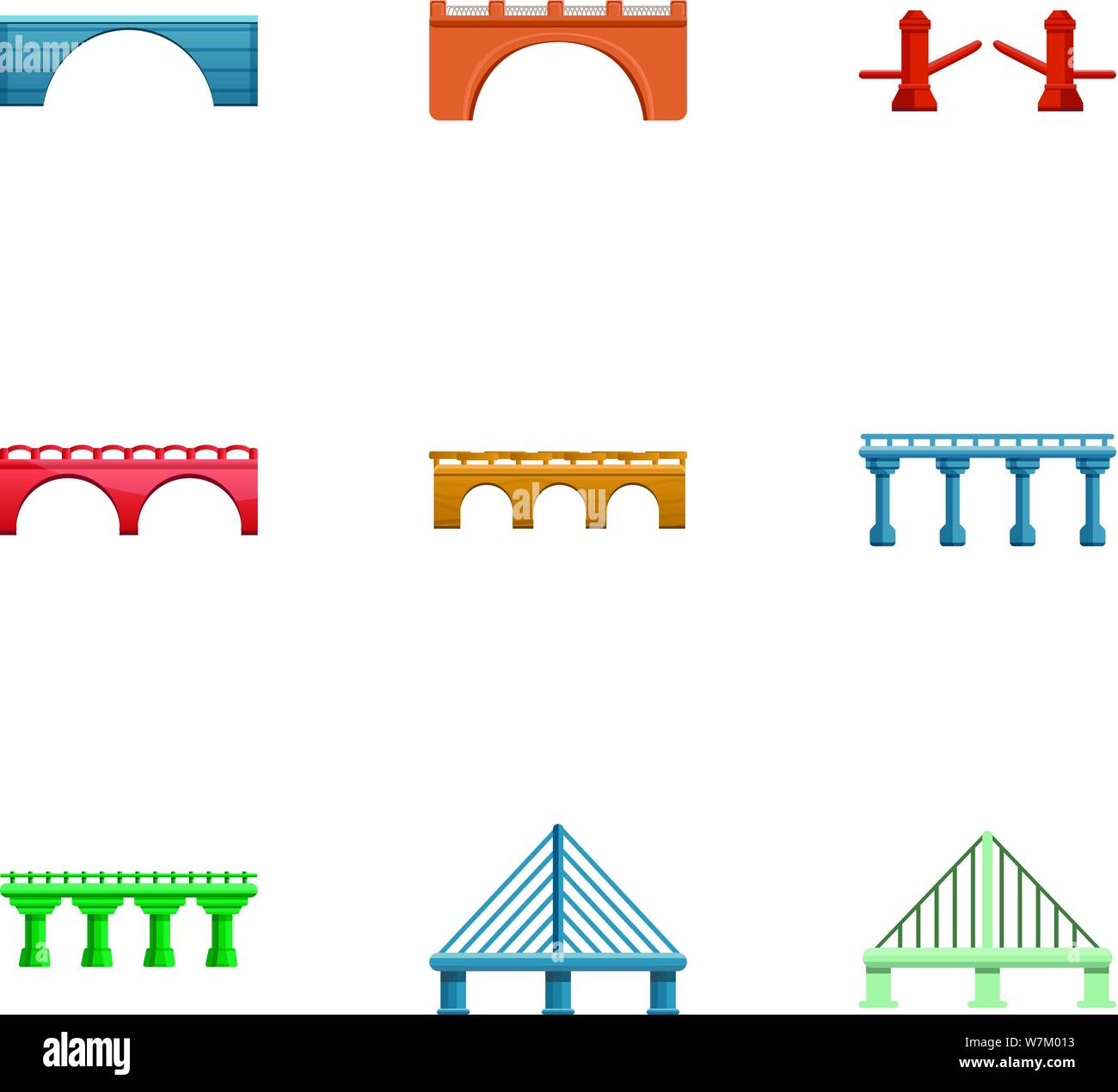 Colorful bridge icon set. Cartoon set of 9 colorful bridge vector icons ...