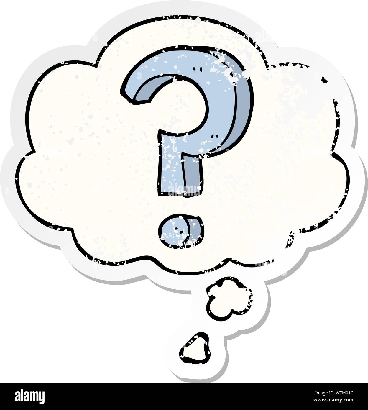 cartoon question mark with thought bubble as a distressed worn sticker ...