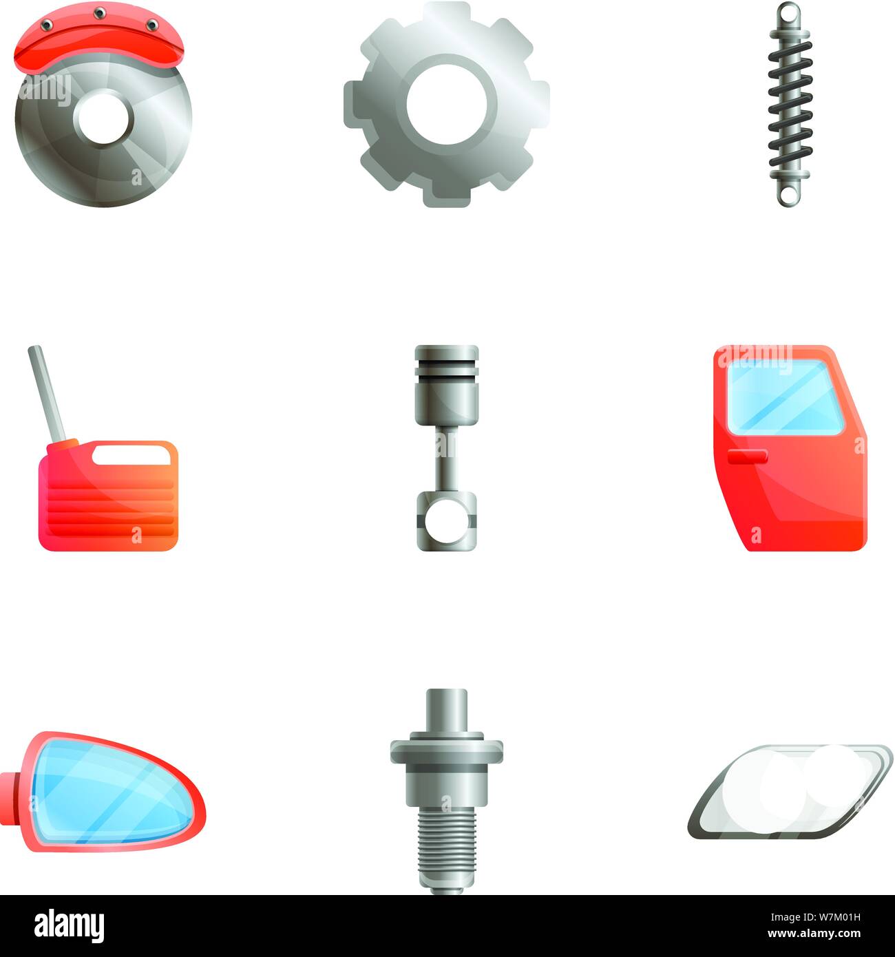 Car element icon set. Cartoon set of 9 car element vector icons for web ...