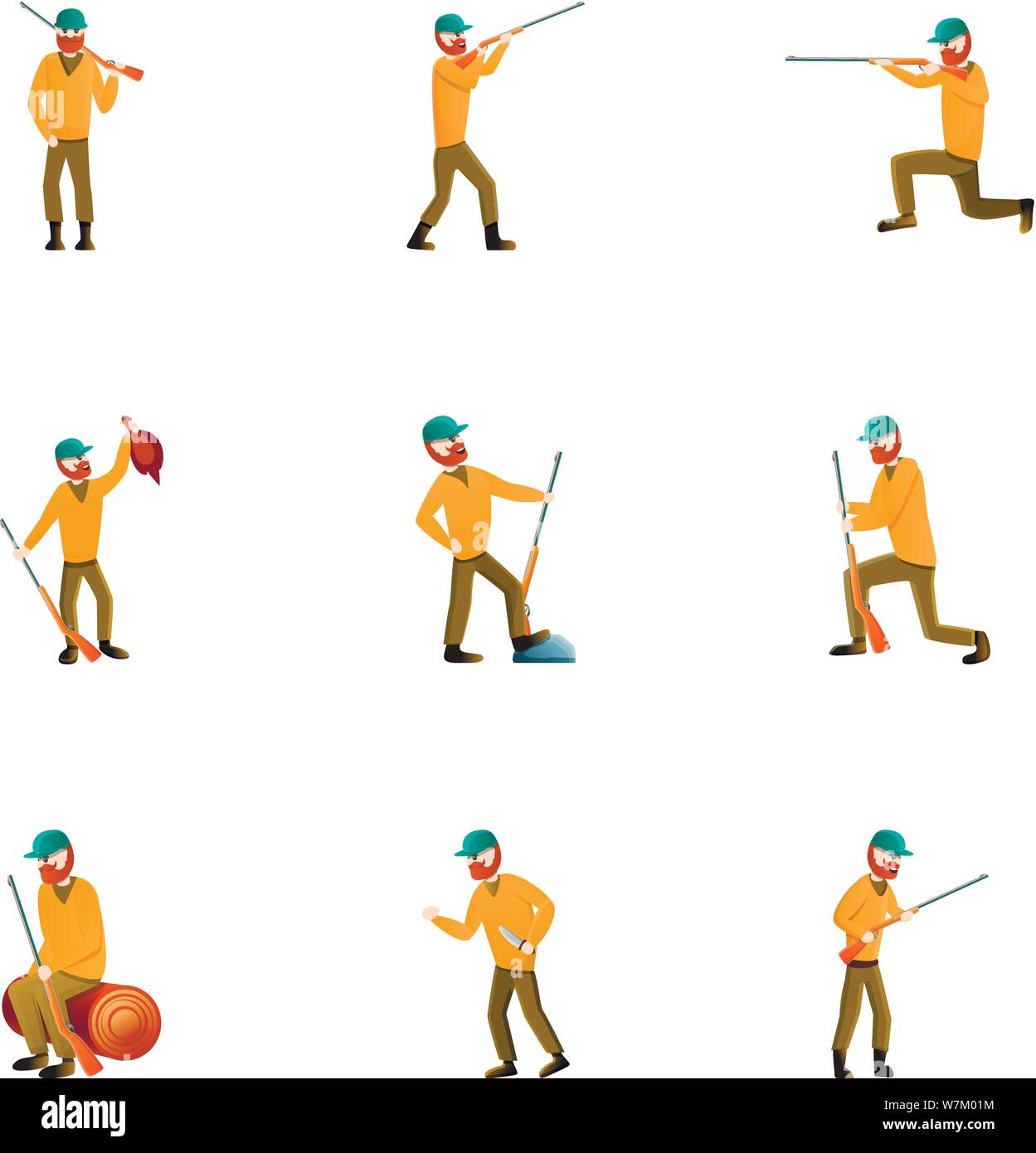 Hunter character icon set. Cartoon set of 9 hunter character vector ...