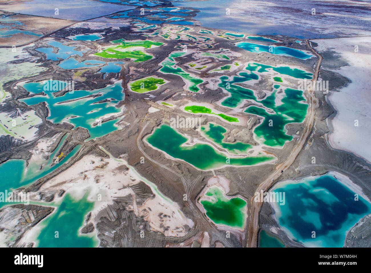 Aerial view of the Da Qaidam Salt Lake in Da Qaidam Administrative ...