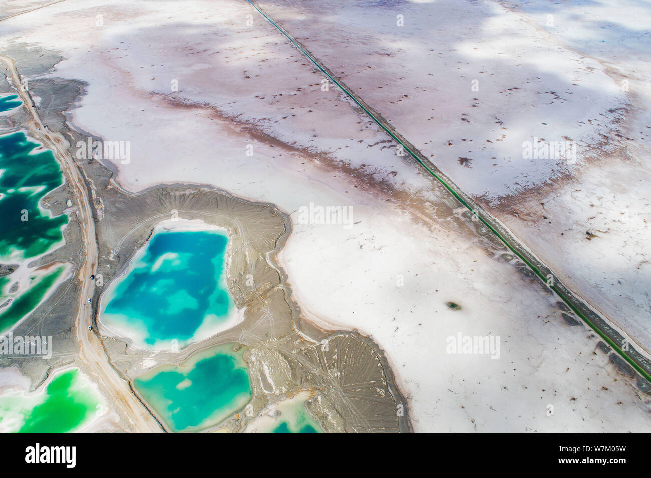 Aerial view of the Da Qaidam Salt Lake in Da Qaidam Administrative ...
