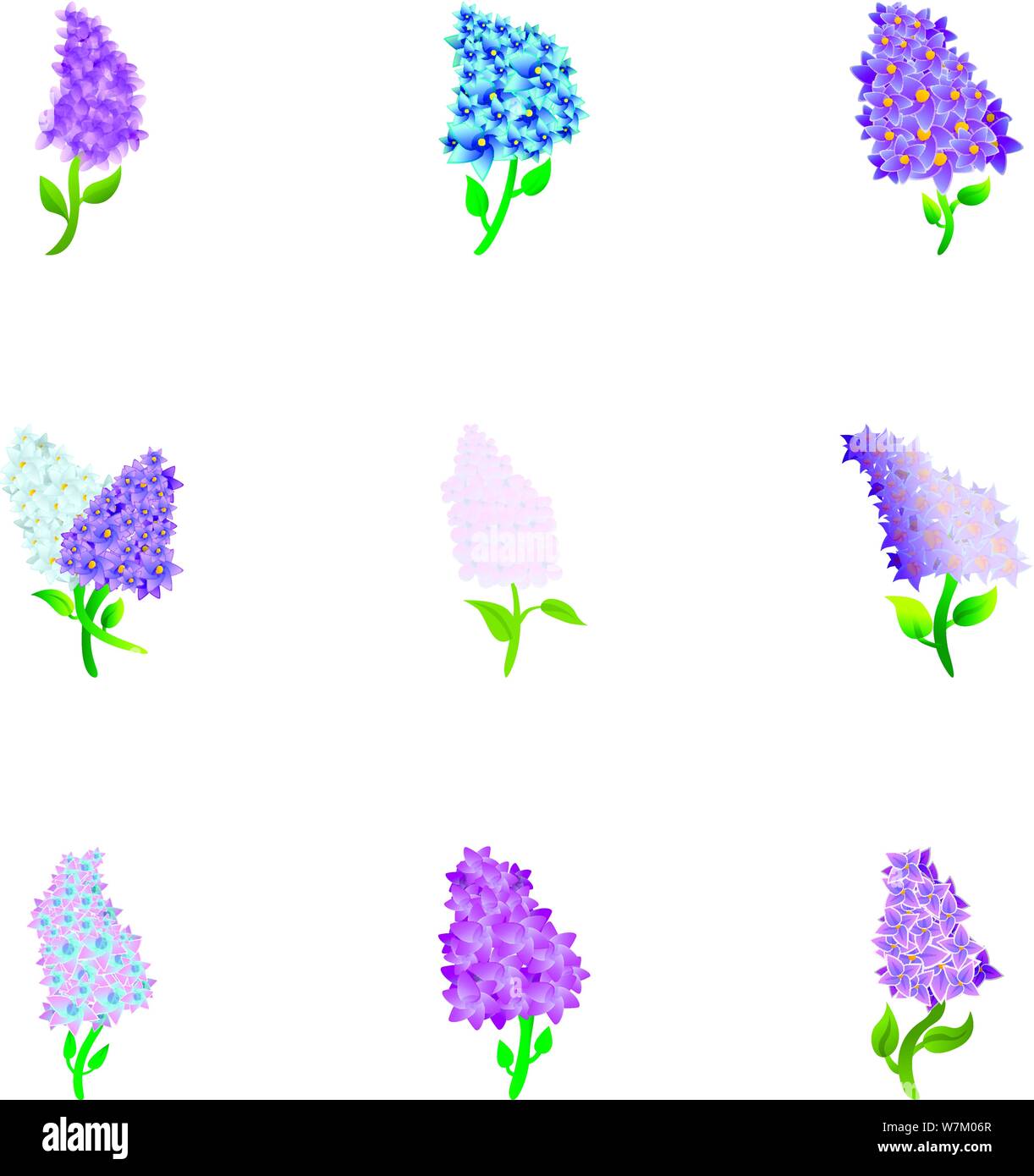 Lilac spring flower icon set. Cartoon set of 9 lilac spring flower ...
