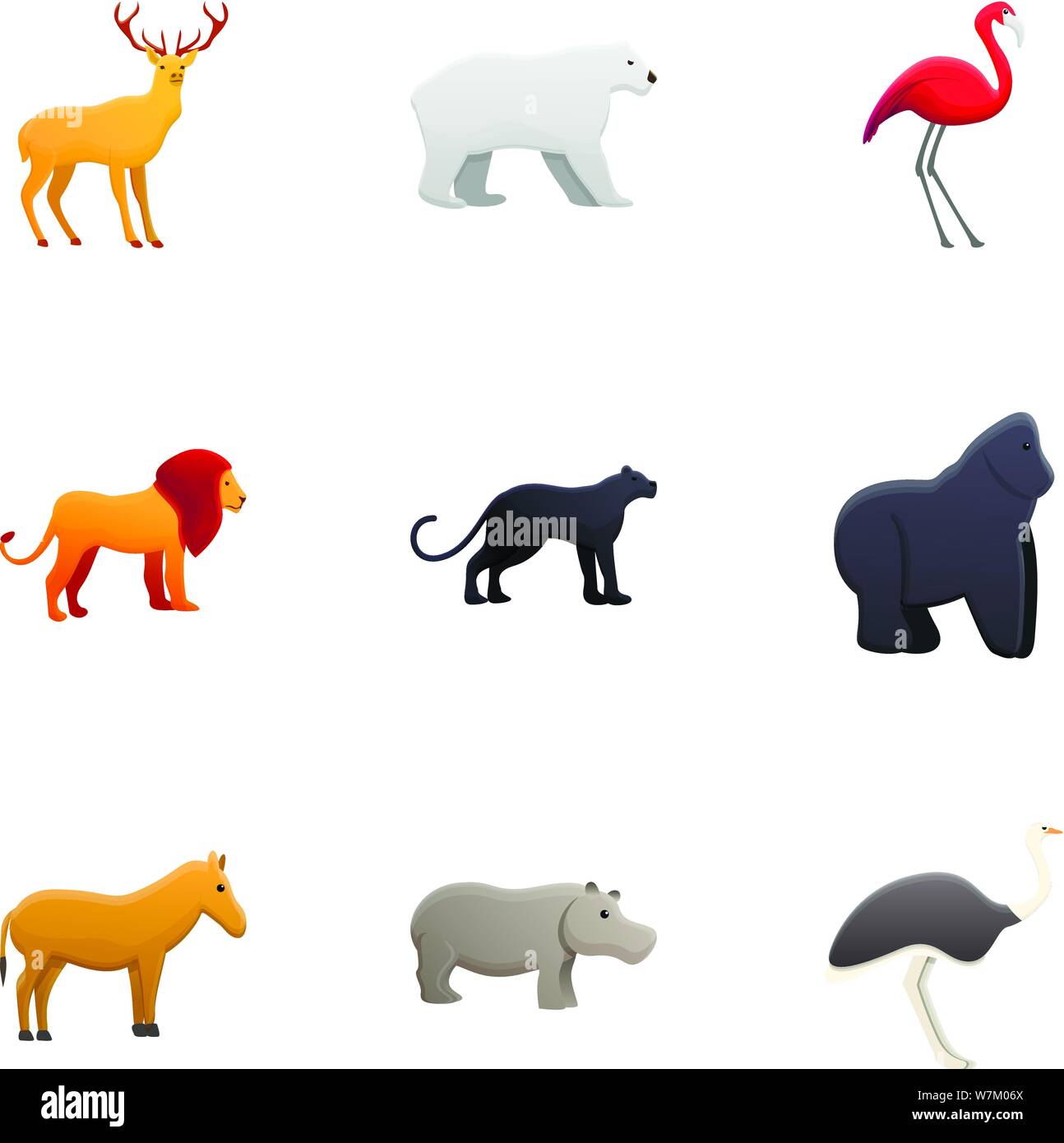 African zoo animals icon set. Cartoon set of 9 african zoo animals ...