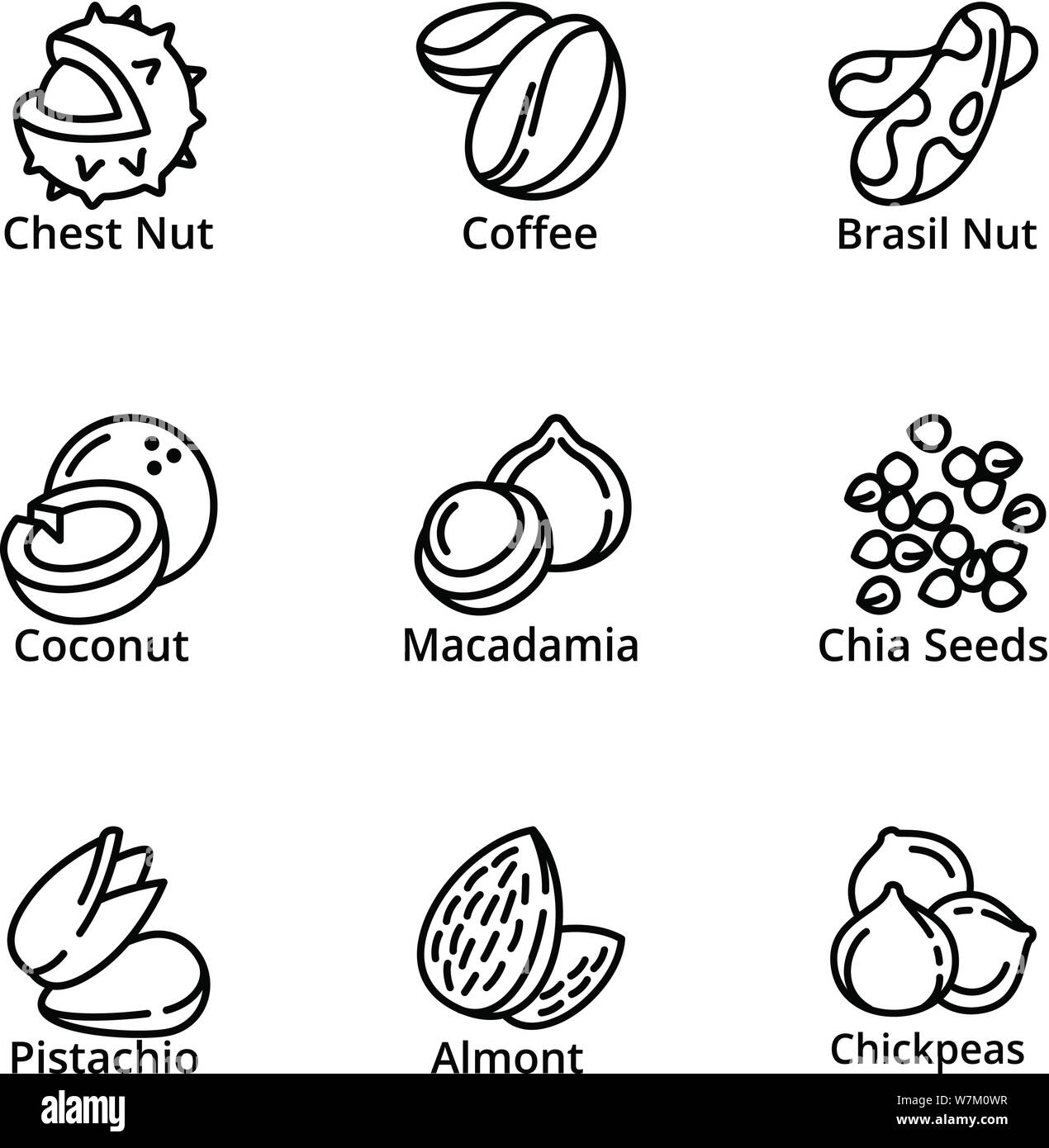 Eco nuts icon set. Outline set of 9 eco nuts vector icons for web ...