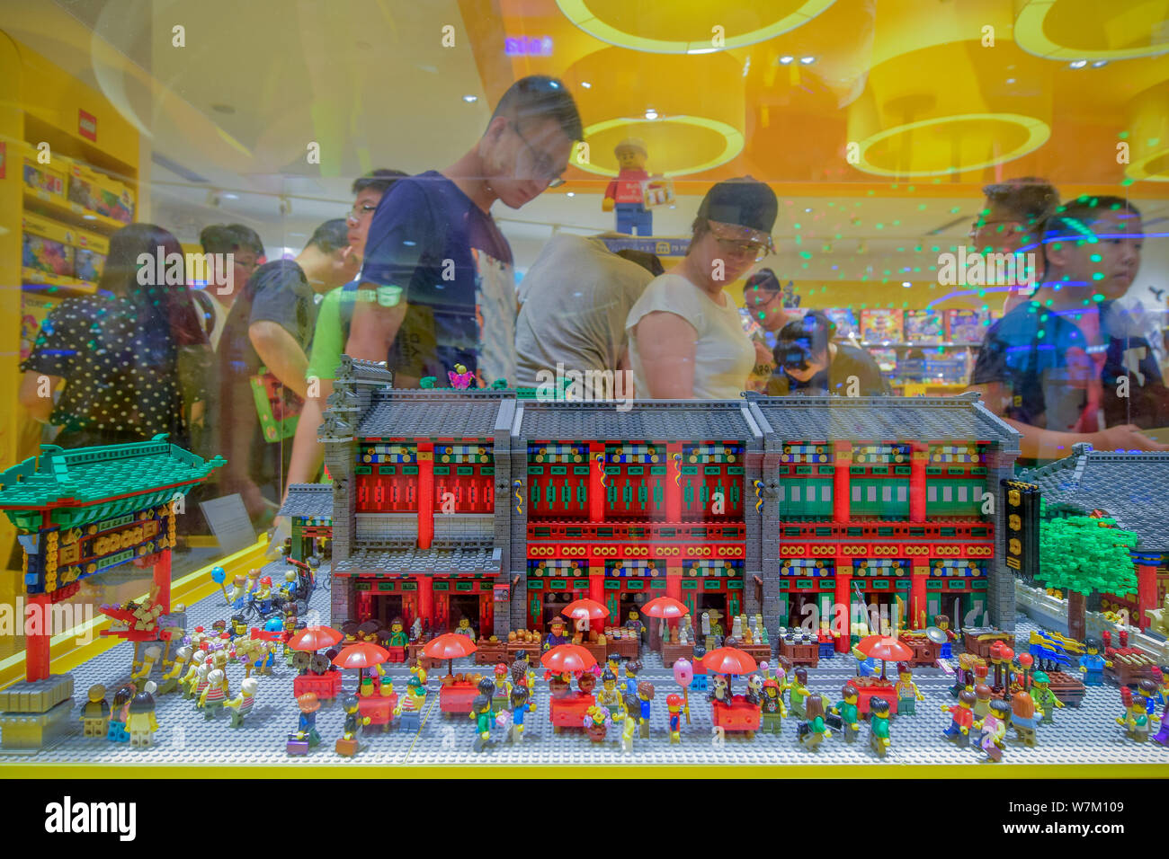 Visitors look at the LEGO sculpture of Guwenhua Jie, Tianjin's Ancient ...