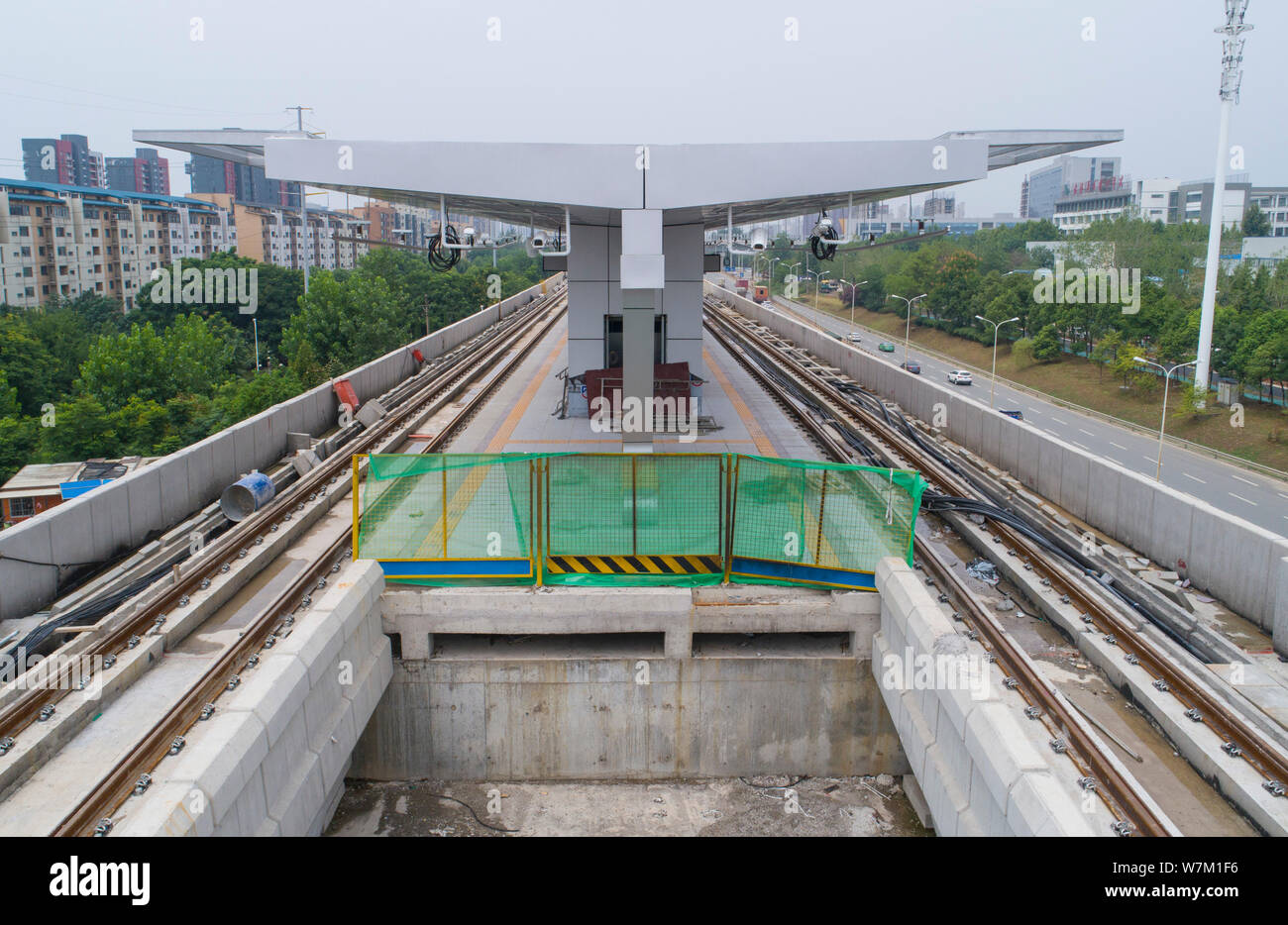 The elevated tracks for the "Optics Valley Quantum" tram are under ...