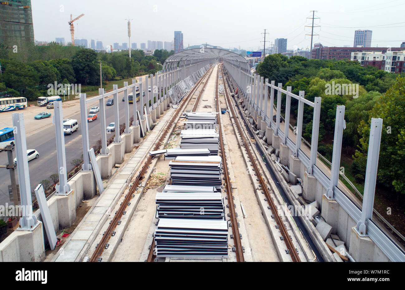 The elevated tracks for the "Optics Valley Quantum" tram are under ...