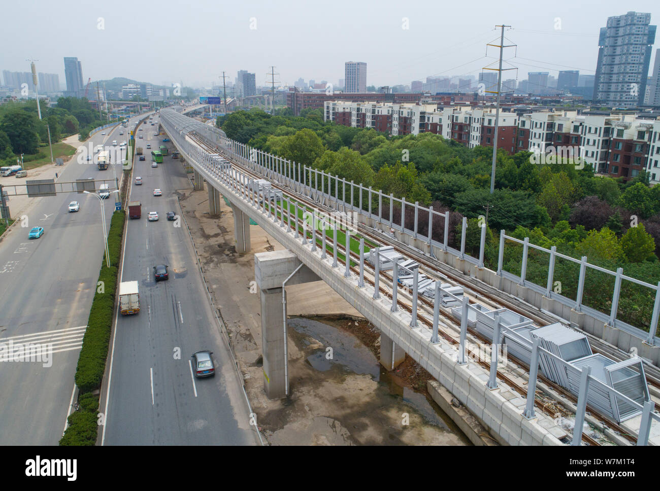 The elevated tracks for the "Optics Valley Quantum" tram are under ...