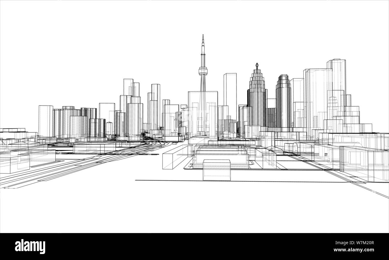 Outline city concept. Wire-frame style Stock Vector Image & Art - Alamy