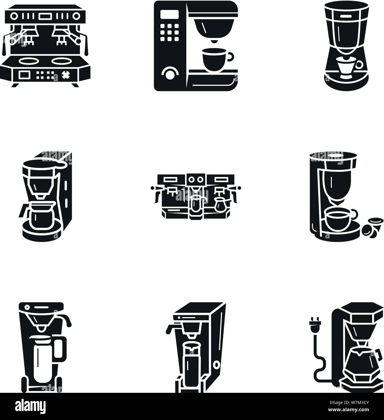Professional coffee machine icon set. Simple set of 9 professional ...