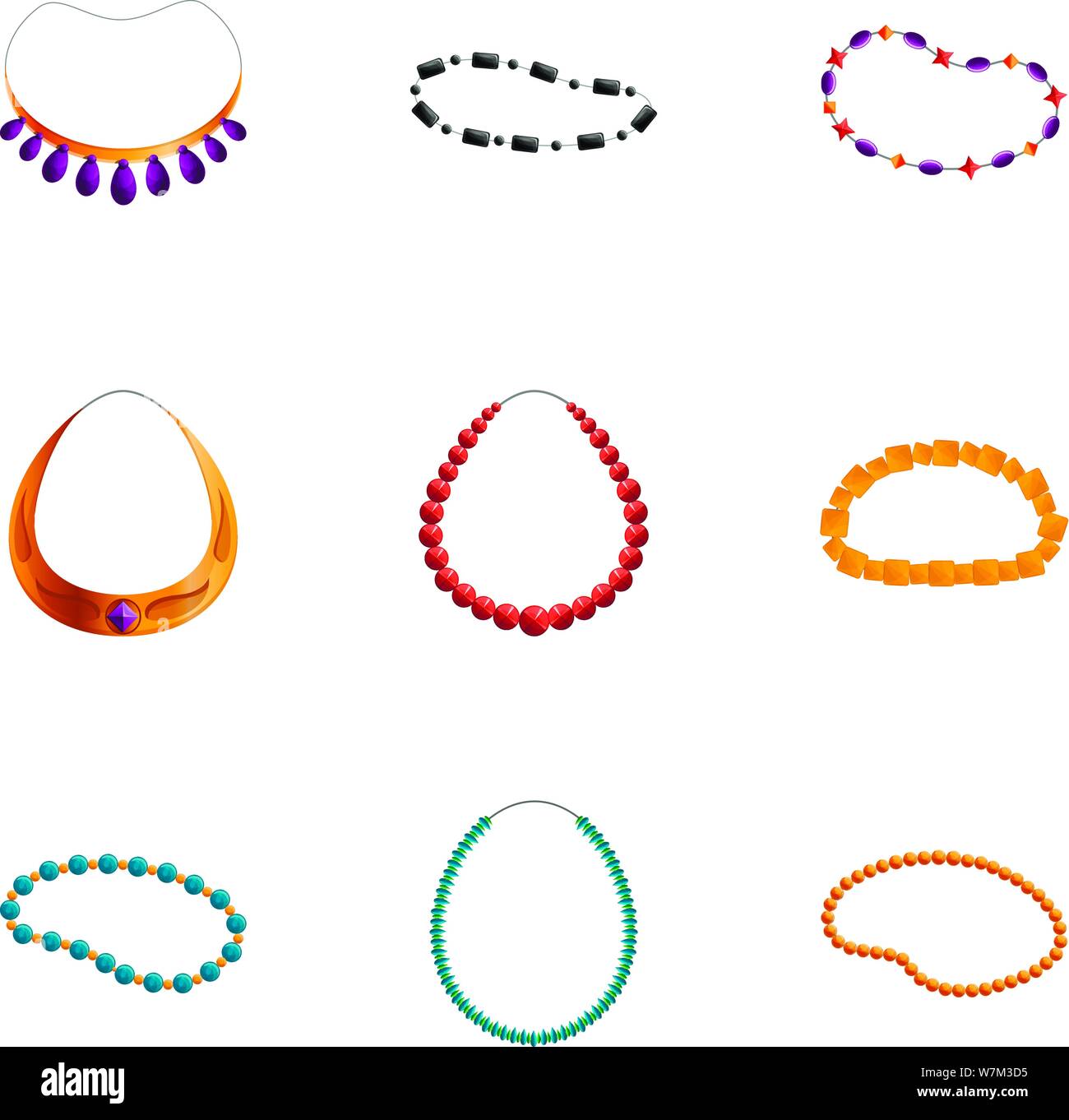 Colorful necklace icon set. Cartoon set of 9 colorful necklace vector ...