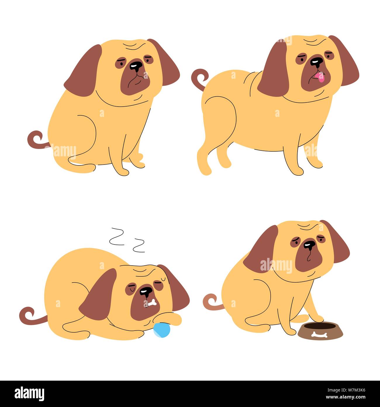 Cute pug dog - modern flat design style set of characters Stock Vector ...