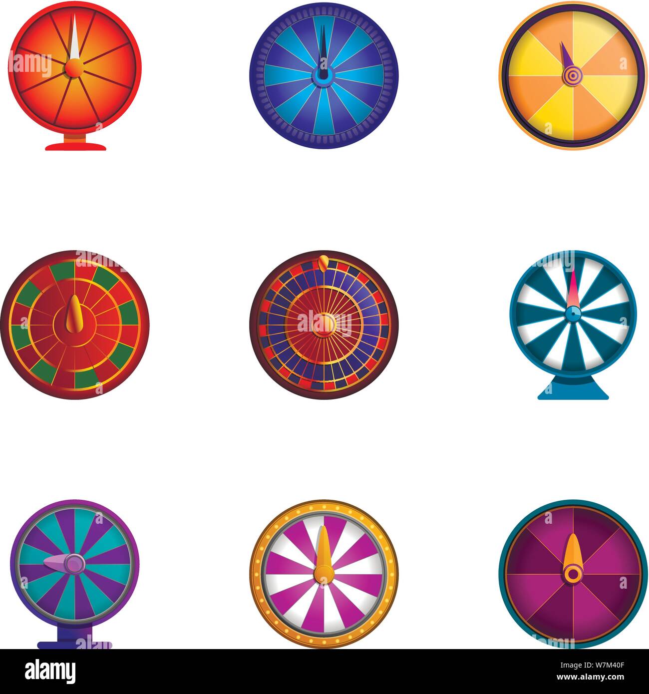 Spin lucky wheel icon set. Cartoon set of 9 spin lucky wheel vector ...