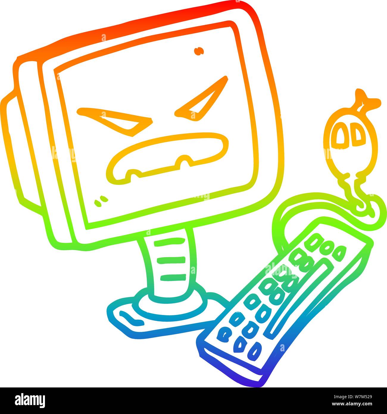 rainbow gradient line drawing of a cartoon evil computer Stock Vector ...