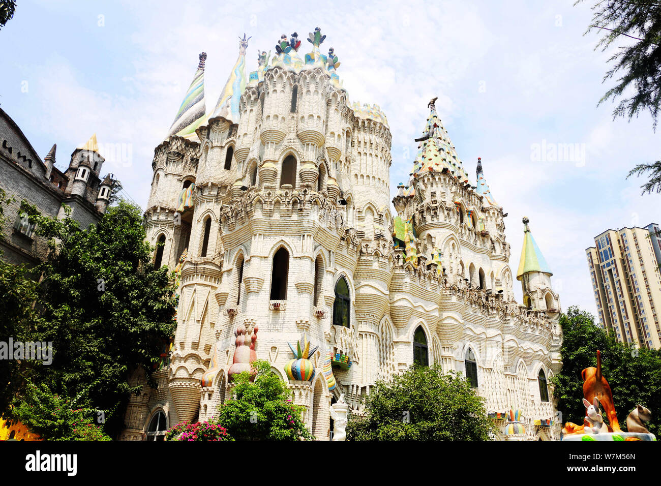 View of a castle-shaped building in a cake factory in Chongqing, China ...