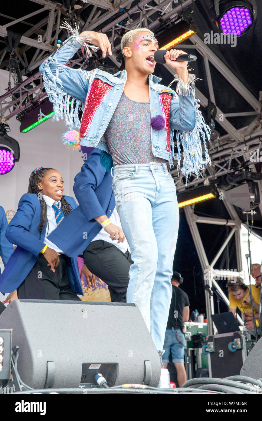 Pride in London 2019 at Trafalgar Square, London. Featuring: Layton ...