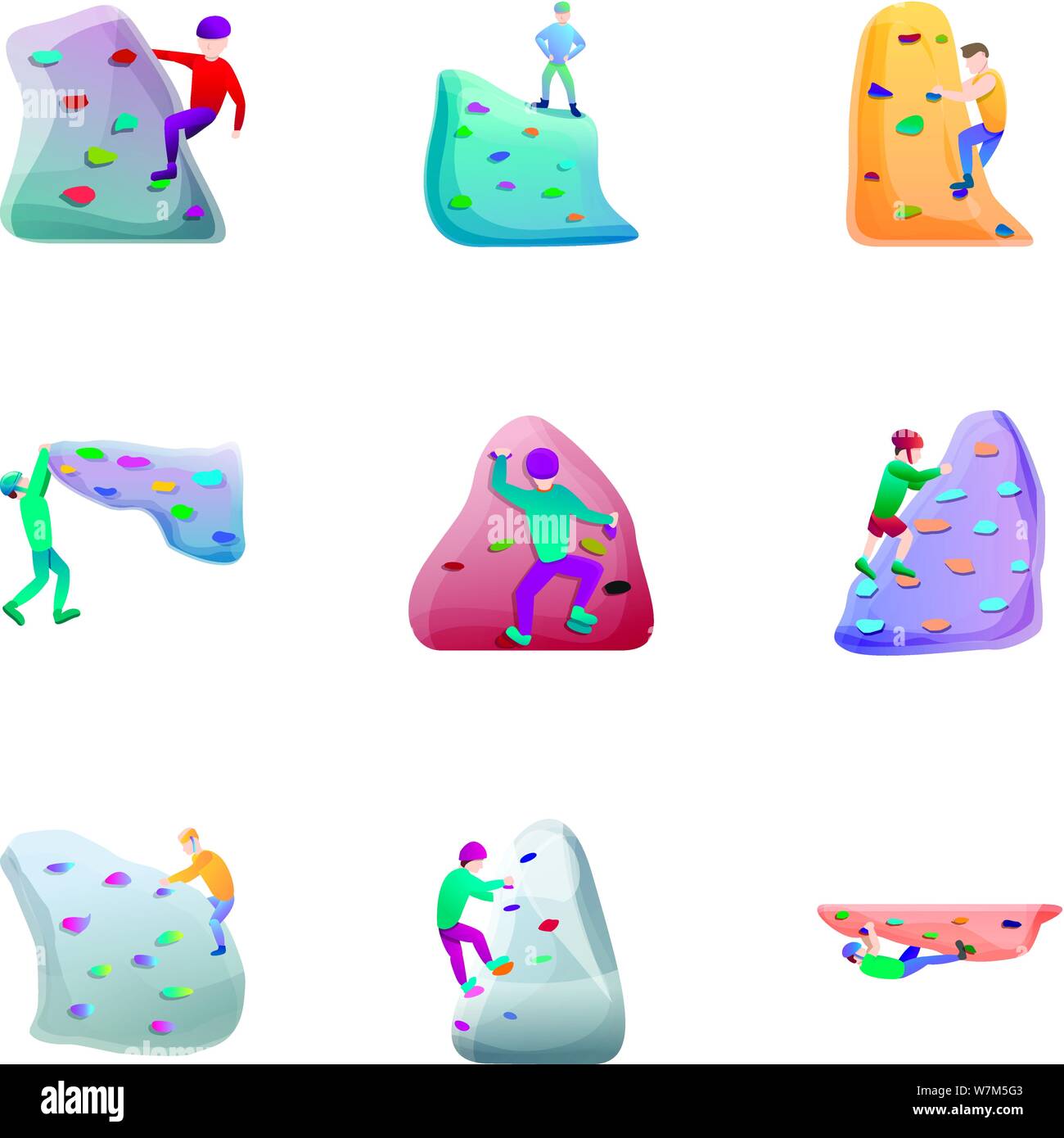 Rock climbing icon set. Cartoon set of 9 rock climbing vector icons for ...