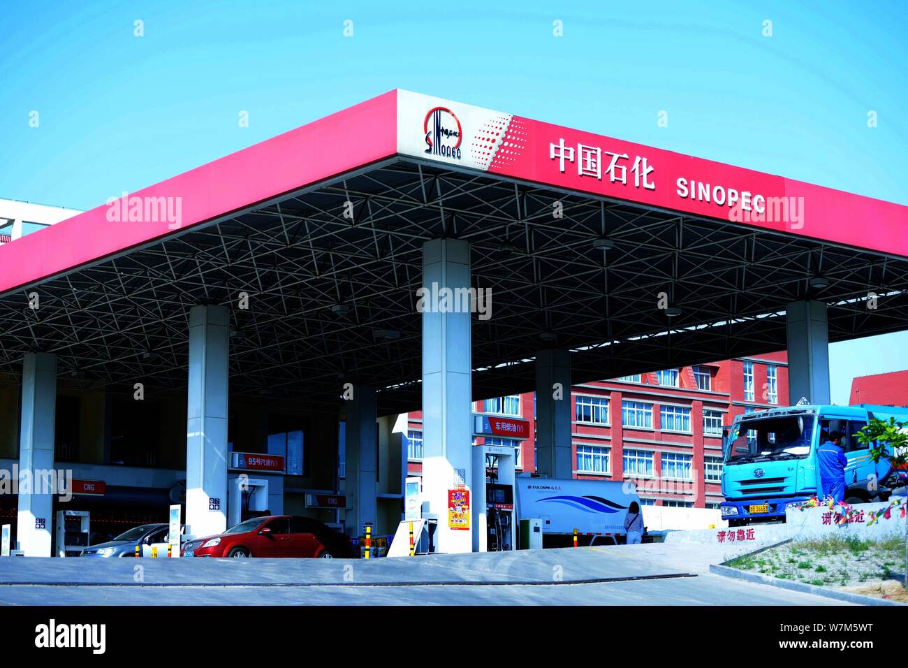 --FILE--Cars are being refueled at a gas station of Sinopec in Qingdao ...