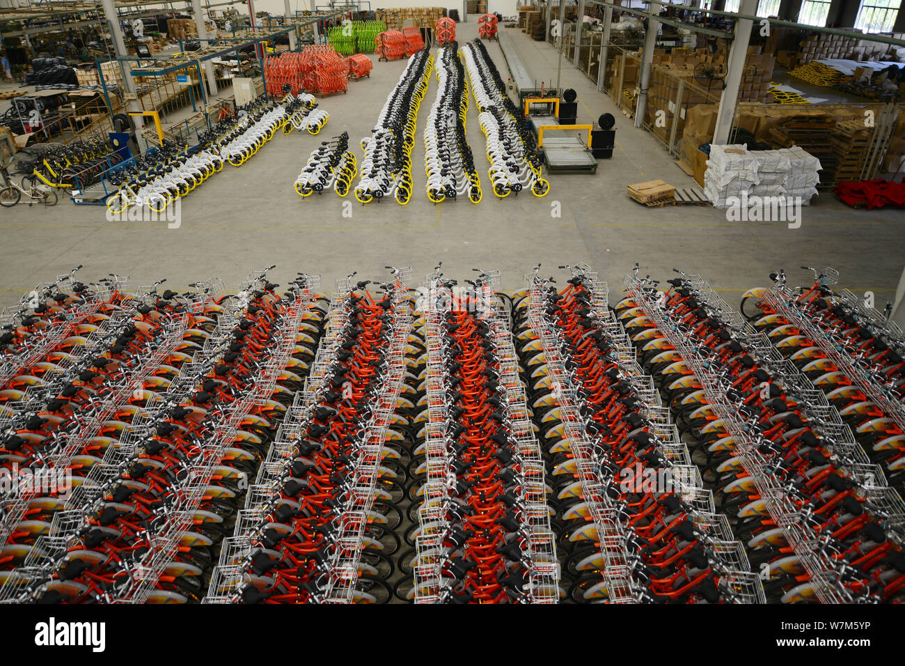 Smart shared bikes of Chinese bicycle maker Forever are lined up at a ...