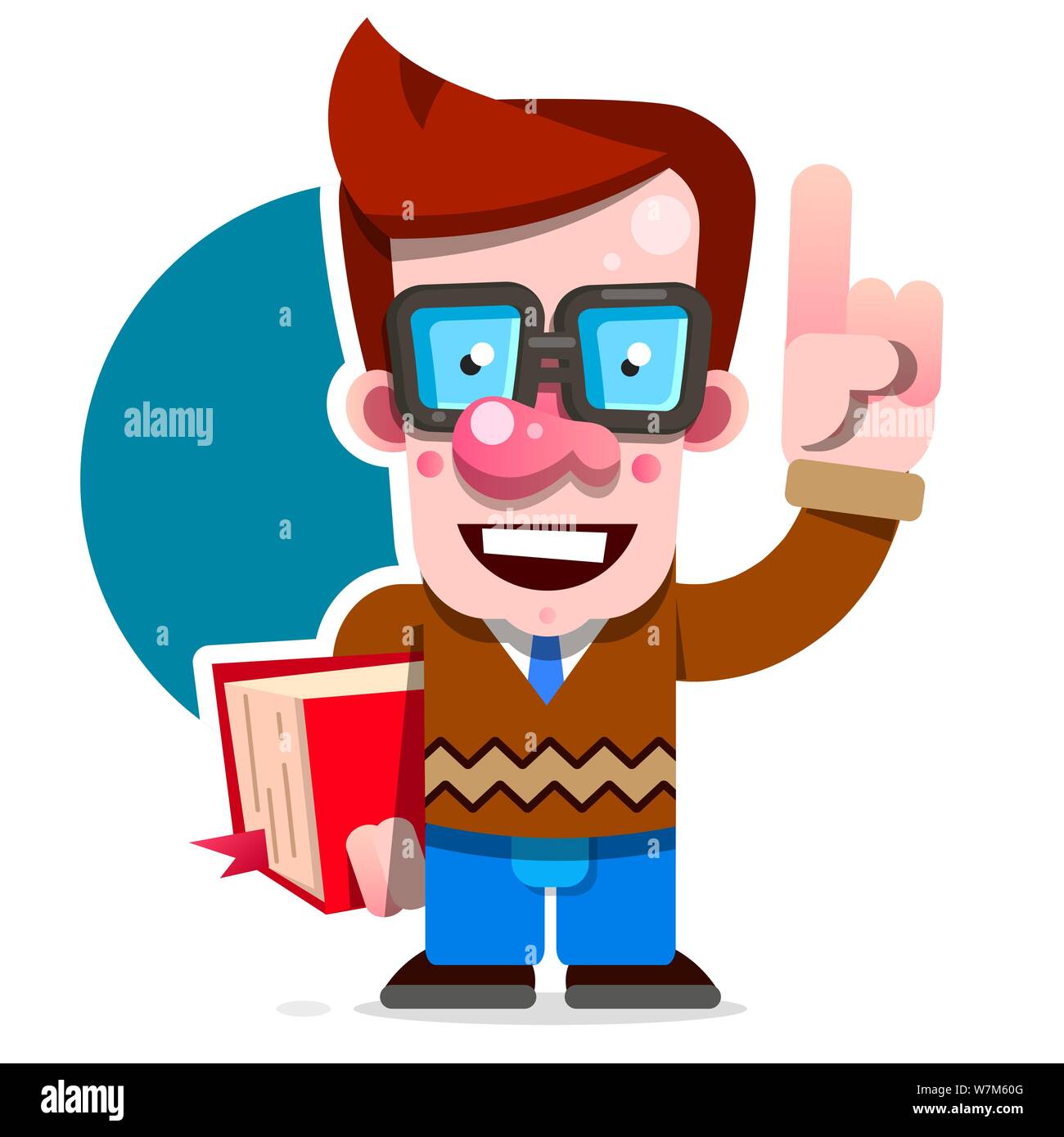 Cartoon Nerd Student Standing With A Book In His Hand. Concept Of ...