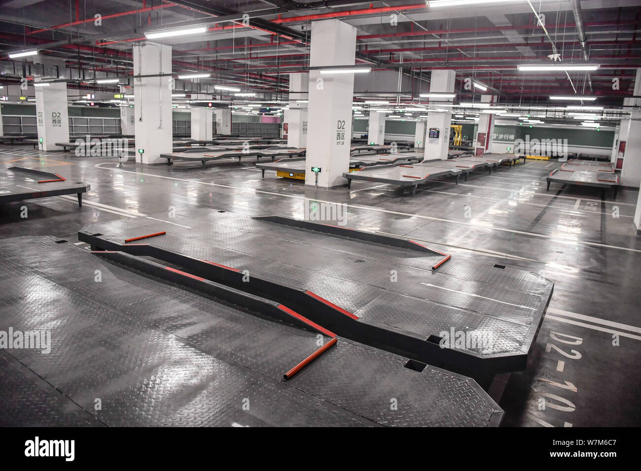 View of parking spaces with robotics intelligence parking systems at ...