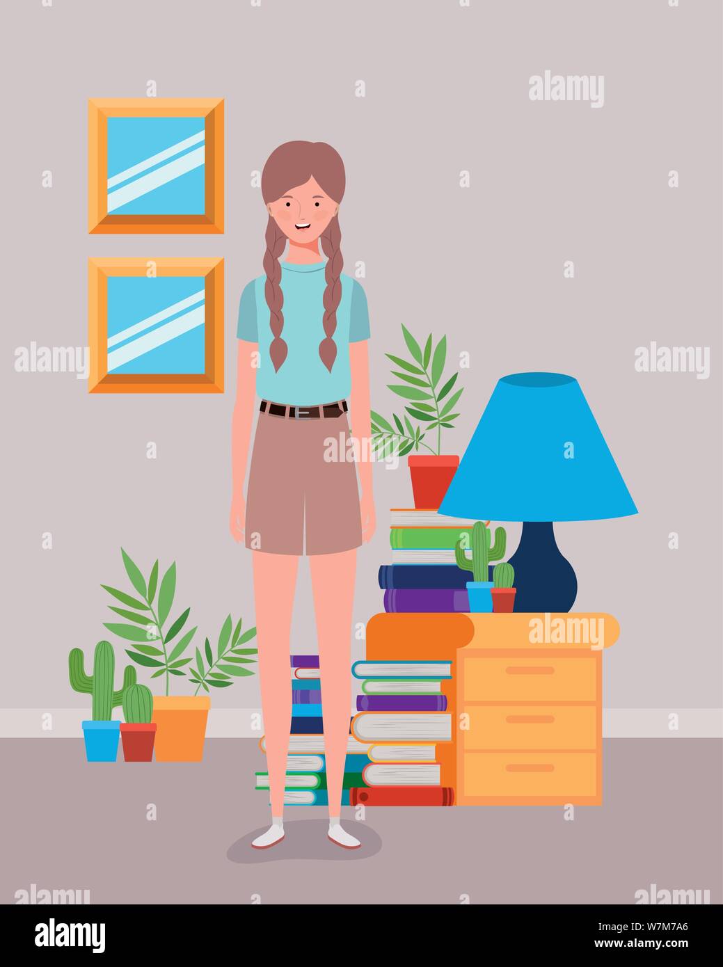young and beautiful girl in the house character Stock Vector Image ...