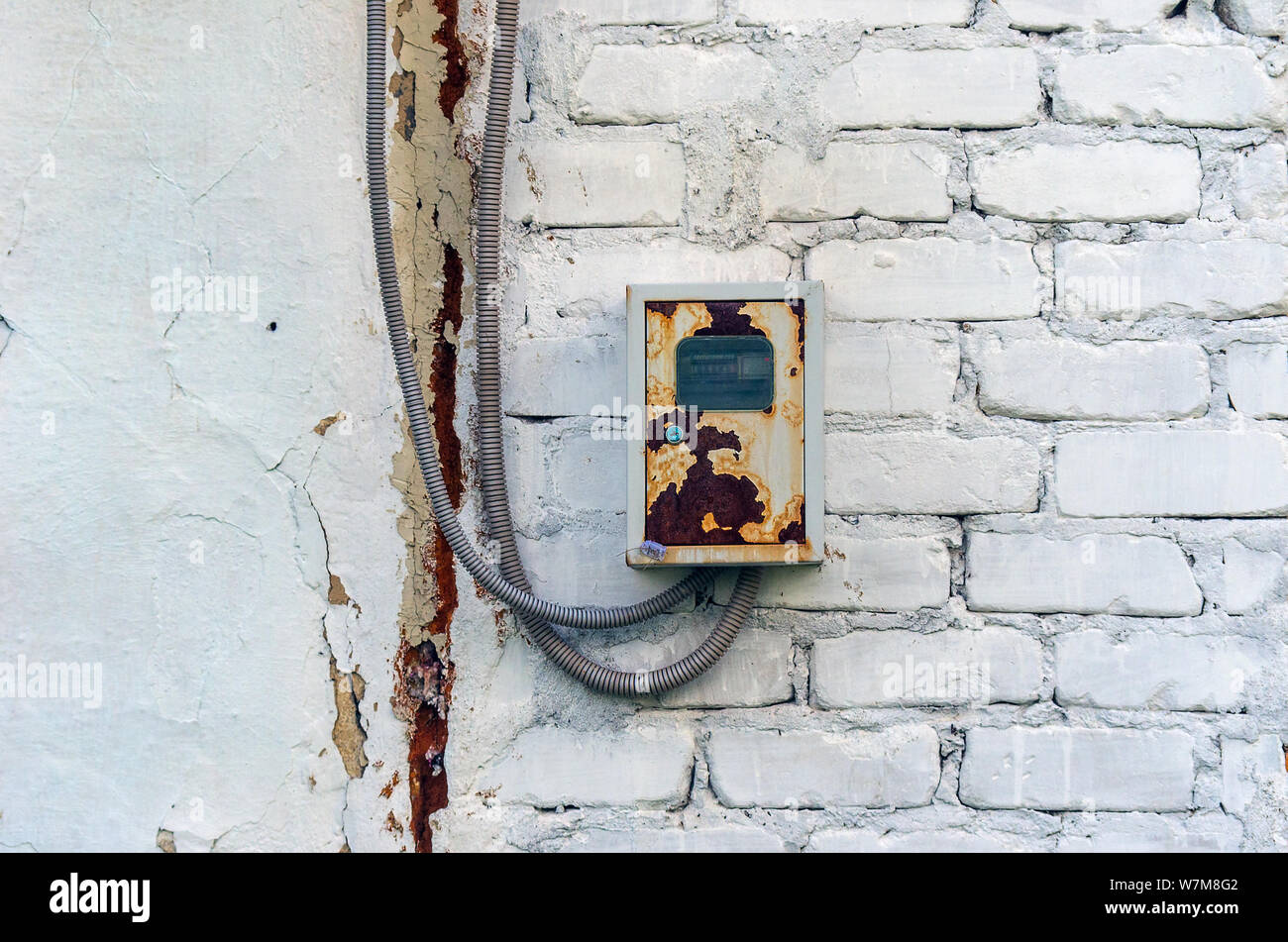 Rusty Distribution Board Metal Box with Electricity Meter, Seal and Two ...