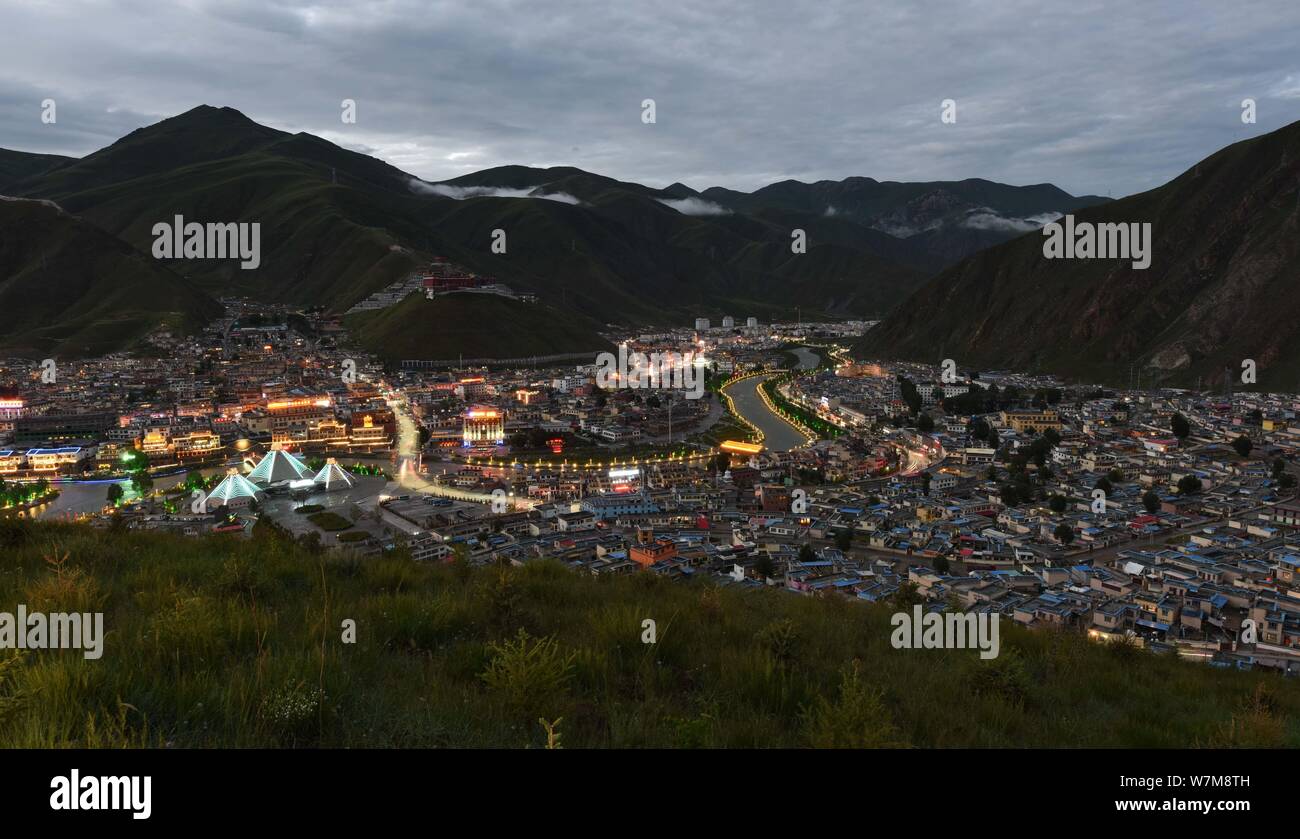 Aerial view of houses in the rebuilt Yushu city affected by the 2010 ...