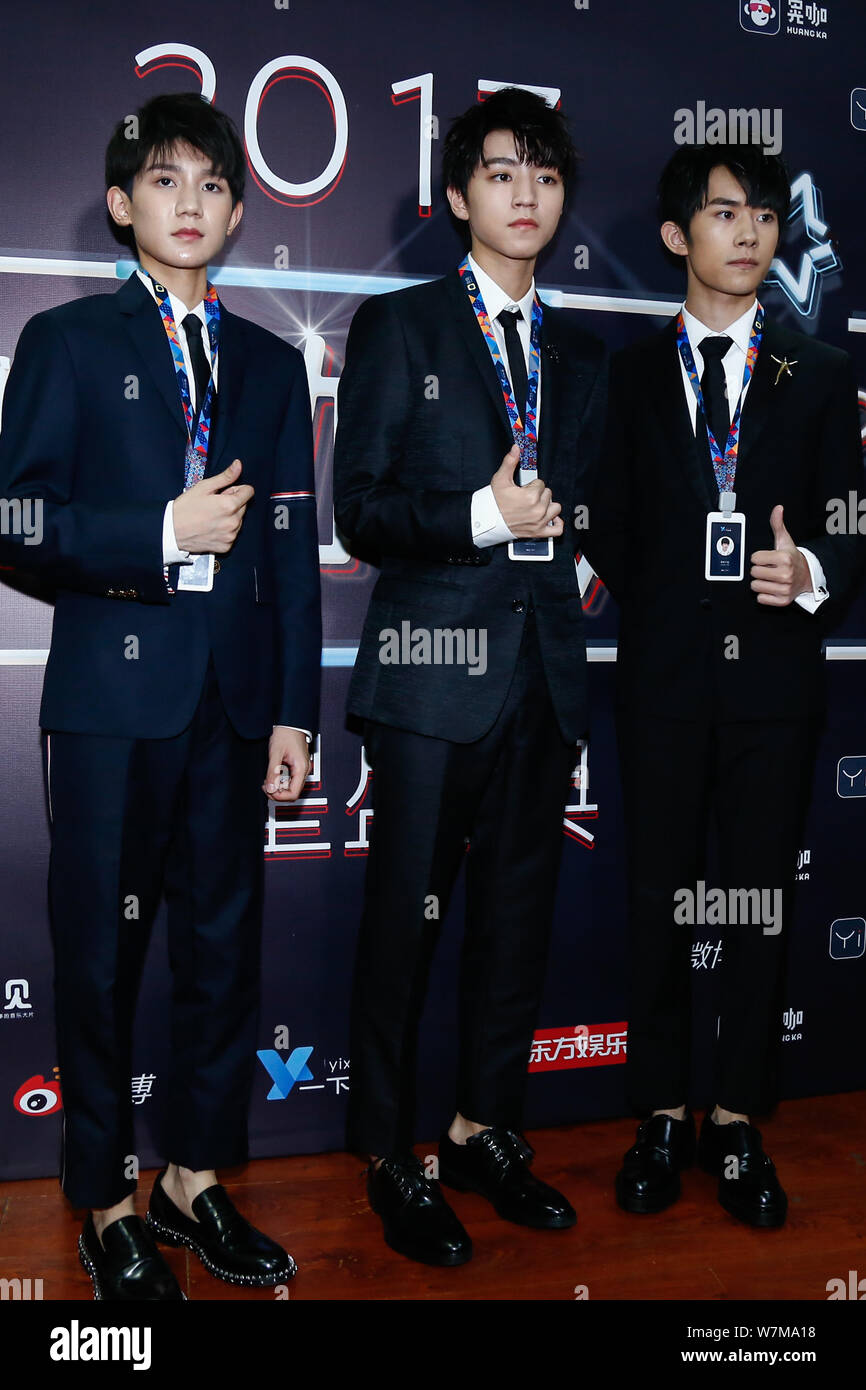 (From left) Roy Wang or Wang Yuan, Karry Wang or Wang Junkai and Jackson Yi or Yi Yangqianxi of ...