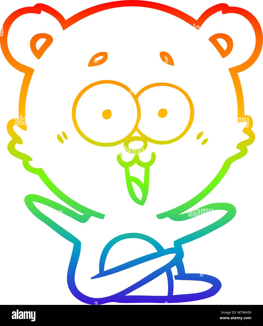 rainbow gradient line drawing of a laughing teddy bear cartoon Stock ...