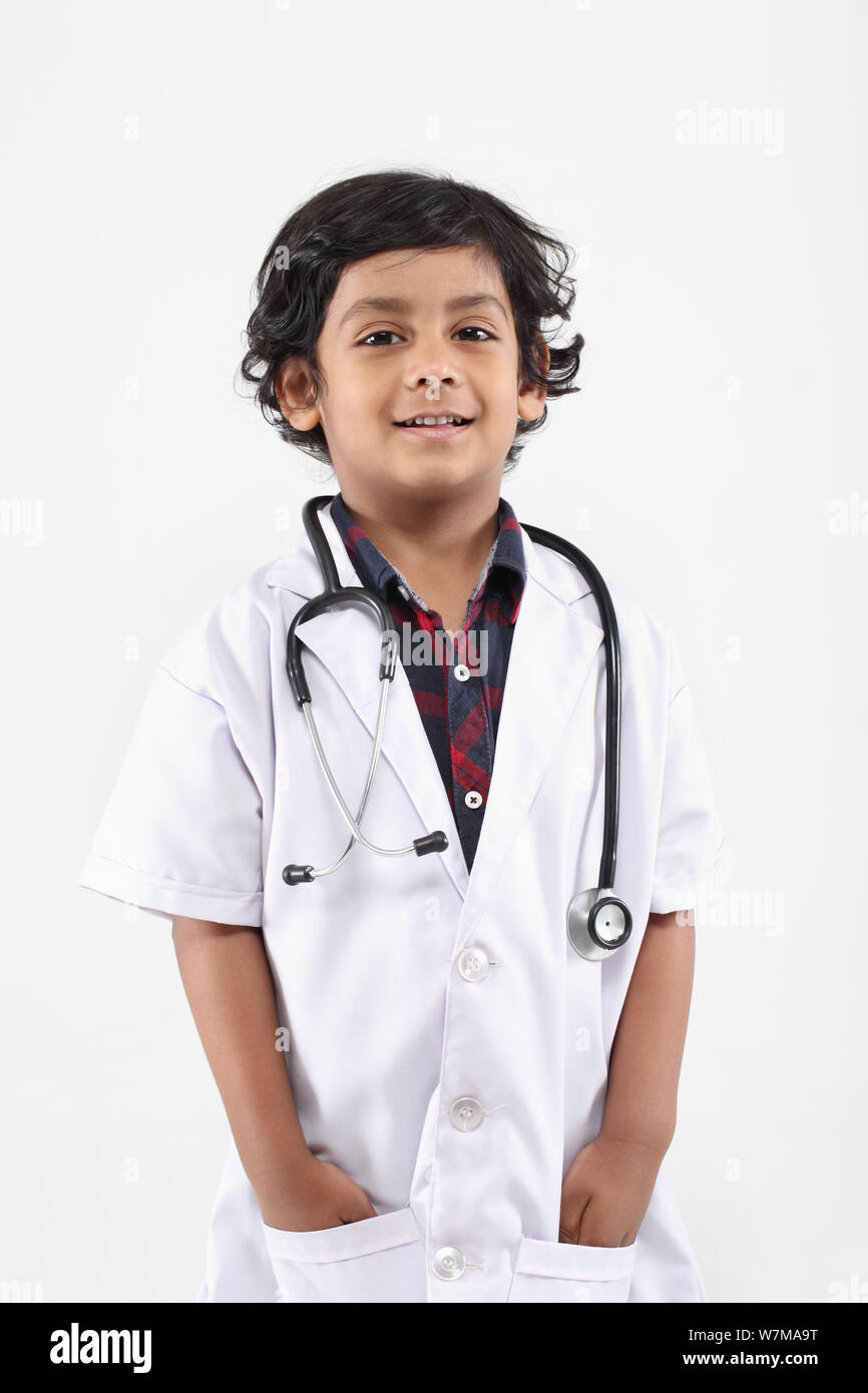 Portrait of a boy dressed up as a doctor Stock Photo - Alamy