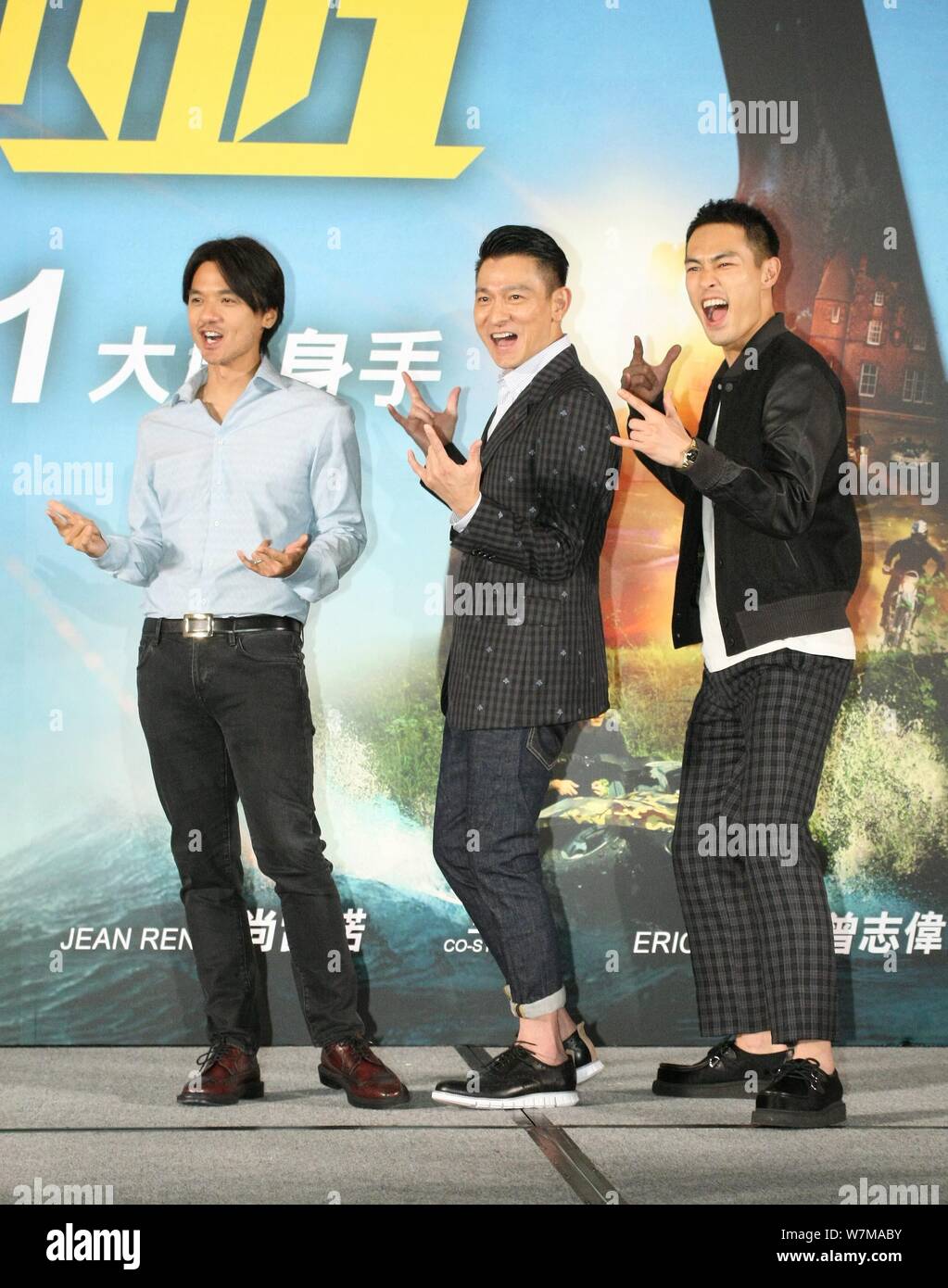 (From left) Hong Kong actor and director Stephen Fung, singer and actor Andy Lau, and Taiwanese ...