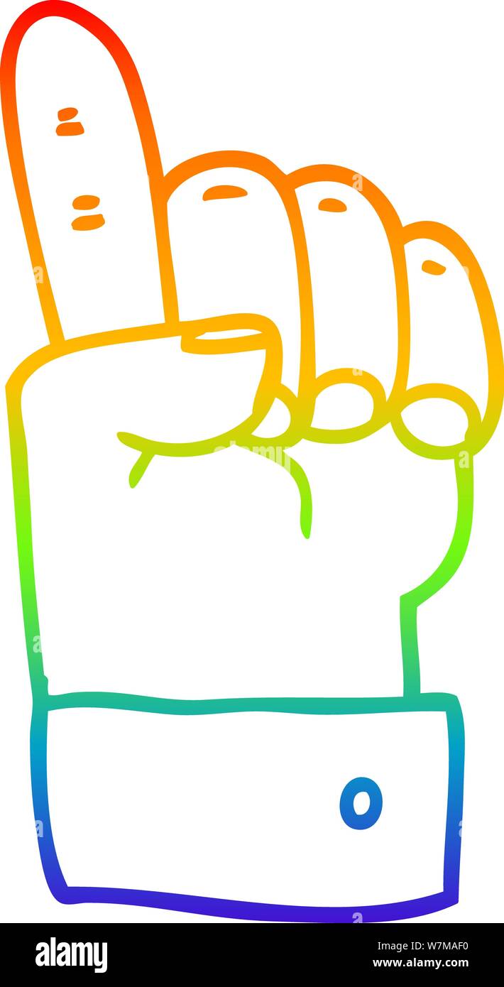 rainbow gradient line drawing of a cartoon pointing hand Stock Vector ...