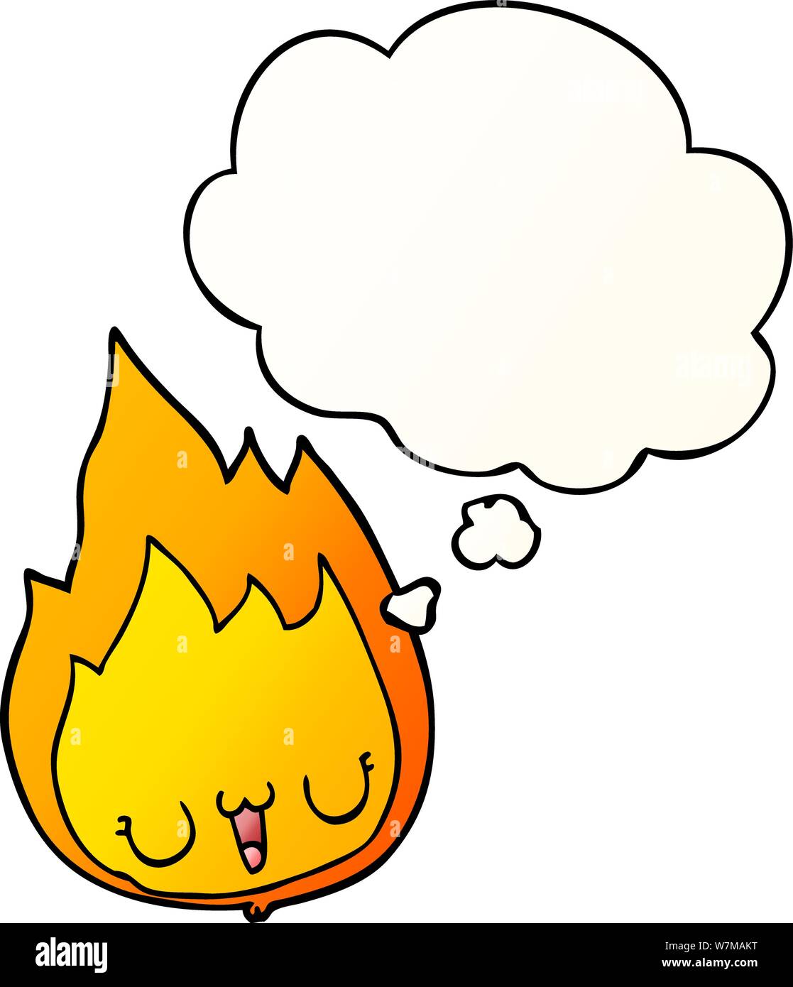 cartoon flame with face with thought bubble in smooth gradient style ...