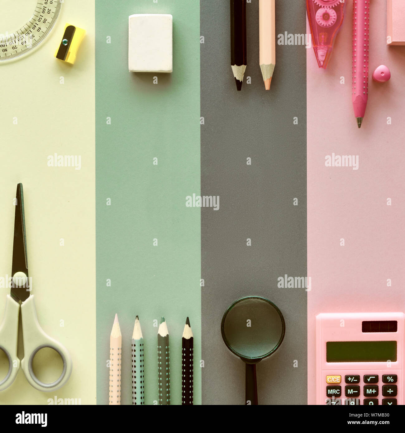 Back to school, concept flat lay background in pastel colors ...