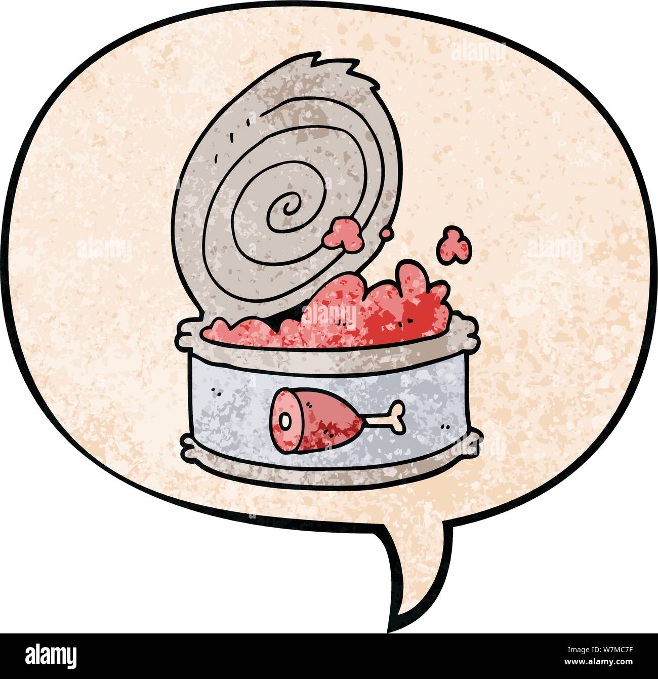 cartoon canned food with speech bubble in retro texture style Stock ...